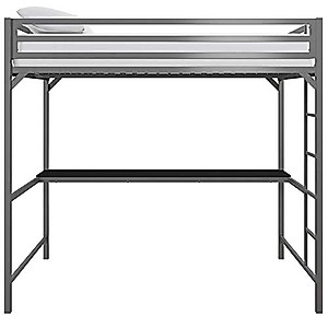 DHP Mabel Full Metal Loft Bed with Desk in Silver