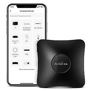 BroadLink IR/RF Smart Home Hub-WiFi IR/RF Blaster for Home Automation, TV, Curtain, Shades Remote, Smart AC Controller, Works with Alexa, Google Assistant, IFTTT (RM4 pro)