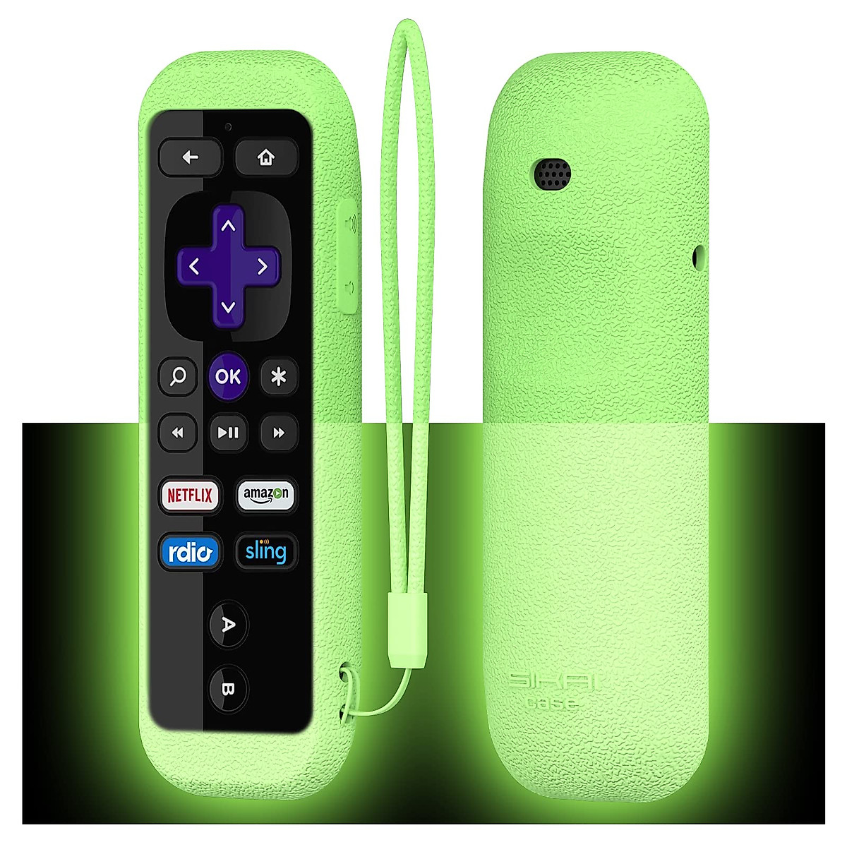 Roku Gaming Remote Case SIKAI Shockproof Protective Case for Roku 3 (4230 and 4200) Roku 2 (4210) RC54R Enhanced Remote Anti-Slip Washable Dust-Proof Anti-Lost with Hand Strap (Glow in Dark Green)