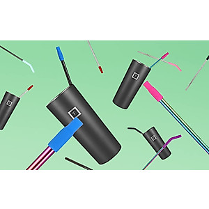 IRON °FLASK Reusable Straws - 6 Stainless Steel or Plastic Straw w/Bendy Silicone Tips, 3 Cleaning Brushes & Travel Case - Drinking Straw for Water Bottles,Tumblers & Thermos - Dishwasher Safe