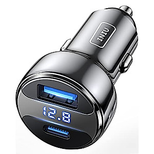 INIU USB C Car Charger, 66W Total [USB C+USB A] Car Charger Adapter with PD & QC, Fast Charging All Metal Tiny Car Phone Charger for iPhone 14 13 12 11 X Pro Samsung S21 Pixel iPad MacBook Air Tablet