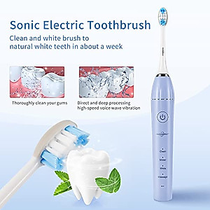 Aicoreray Electric Toothbrush for Kids 8-12, 4 Modes with 30s Smart Timer, Charge for 6 Hours and Use for 30 Days, Electric Toothbrush for Adults & Kids, Includes 4 Replacement Brush Heads (Bule)