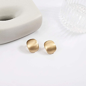 TONLUYAX Matte Gold Clip On Earrings For Women Geometric Square Casual Fashion Not Pierced Earrings Jewelry