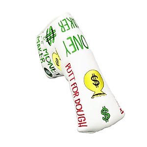 Foretra Putt for Dough - Money Maker White Golf Putter Headcover Quality PU Leather Magnetic Closure for Blade Style Putters