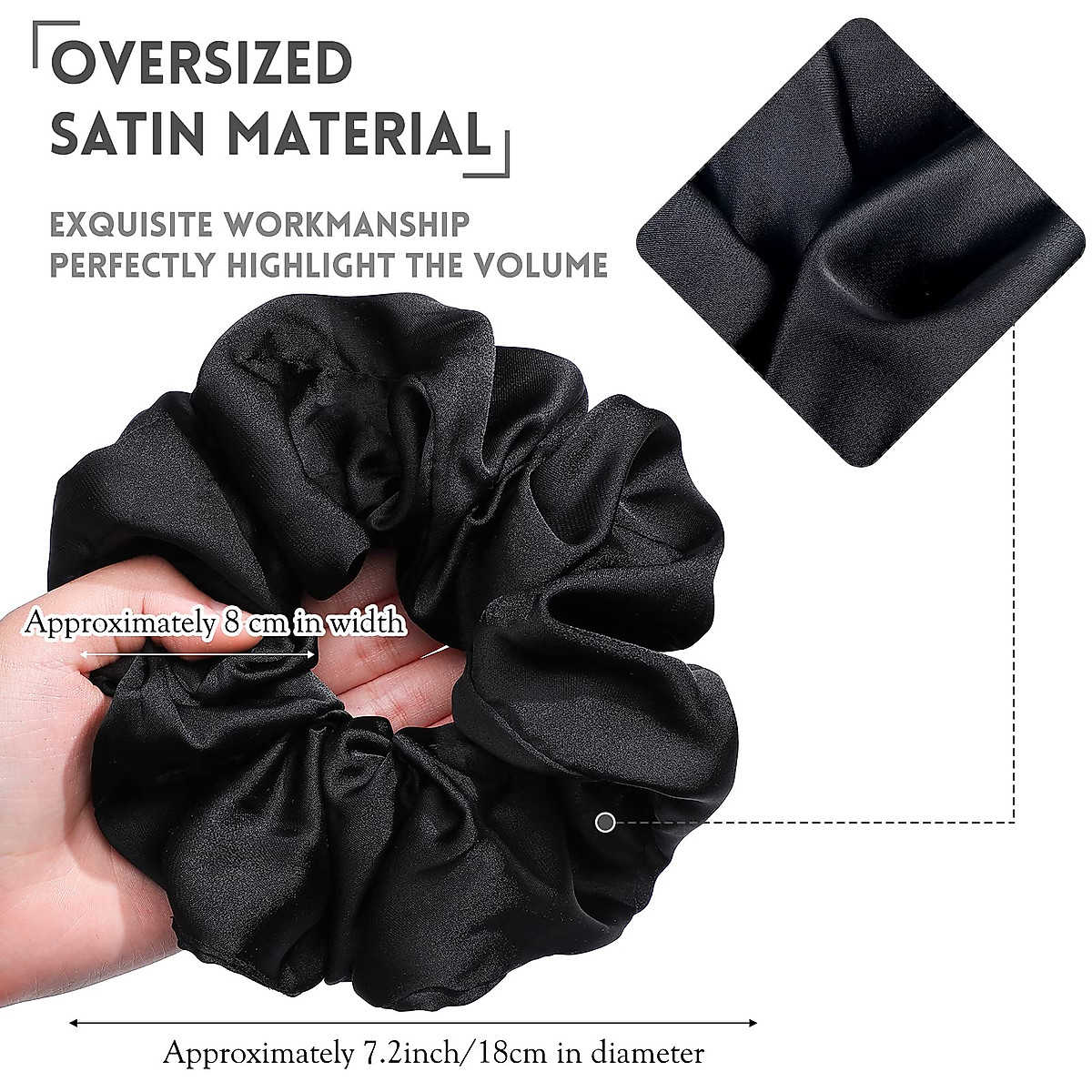 Oversized Satin Hair Scrunchies - 6 Pieces 7.2 Inch Elastic Silk Hair Bands, Large Ponytail Holders for Women and Girls