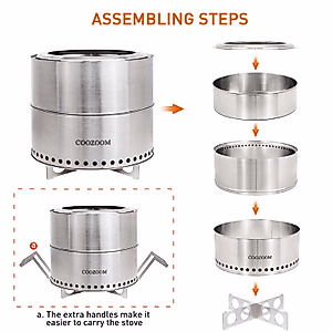 COOZOOM 19 Inch Large Smokeless Fire Pit with Stand Portable Stainless Steel Bonfire Pit Outdoor Wood Burning Firepit for Outside Patio Camping with Carry Bag