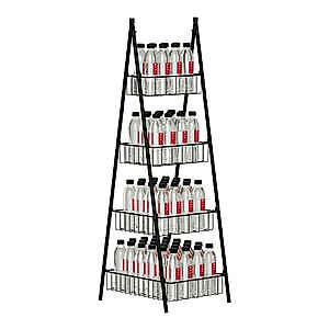 ETELI Water Bottle Organizer Storage 4 Tier Metal Drink Beverage Organizer Free Standing Triangular Water Bottle Rack Stand Holder Shelf for Kitchen Pantry, Black
