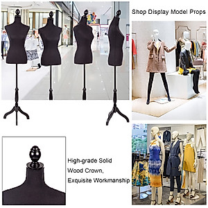 Female Mannequin Female Dress Form Manikin Body Torso with Wooden Tripod Base Stand 60-67 Inch Height Adjustable Pinnable Mannequin for Sewing Dress Jewelry Display, Black