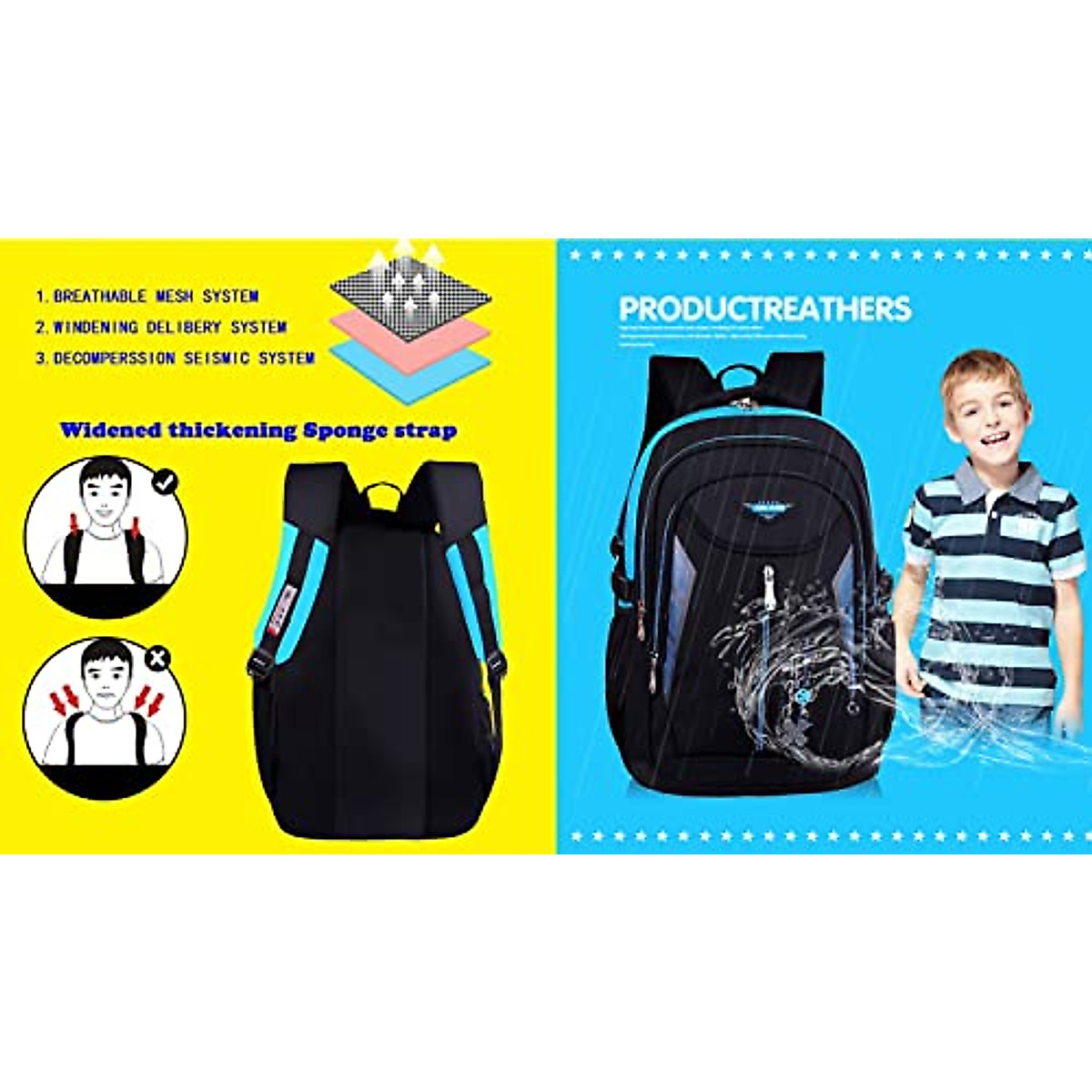 Waterproof School Bag Durable Travel Camping Backpack for Boys and Girls