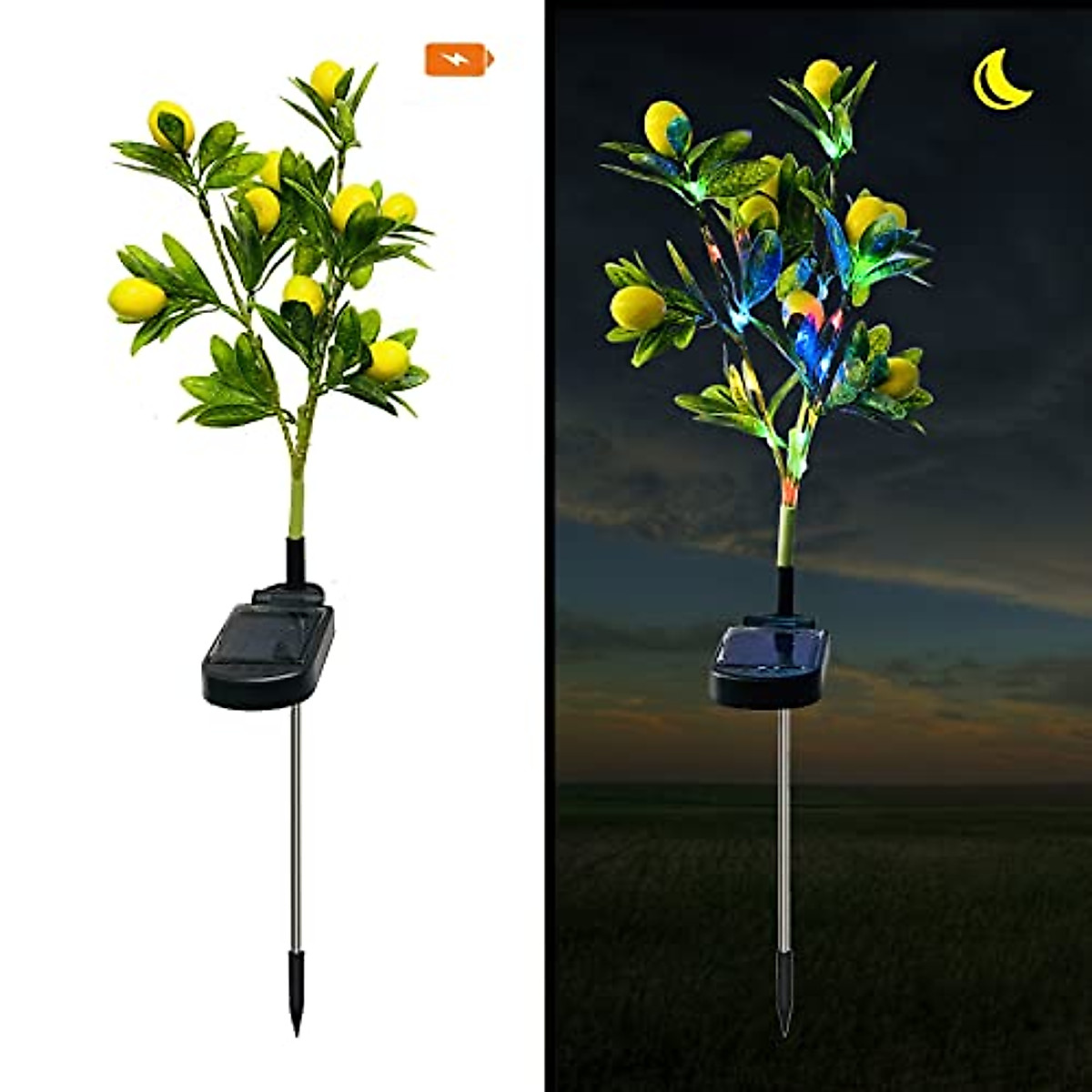 RSTYS 2 Pces Garden Solar Light Outdoor Decorative, 25.6 in Simulated Lemon Solar Lamps, Home Decorative Plastic Waterproof Landscape Lawn Lamp Garden Lights Metal Lamp for Pathway, Lawn, Patio, Yard