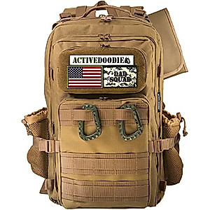 ActiveDoodie Dad Diaper Bag for Men with Camo Changing Pad, USA Dad Squad Patches, Diaper Bag for Dad, Coyote Brown