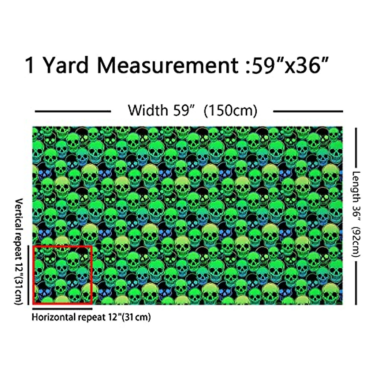 Sugar Skull Fabric by The Yard, Gothtic Skull Halloween Upholstery Fabric, Horror Skeleton Decorative Fabric, Spooky Night Indoor Outdoor Fabric, DIY Art Waterproof Fabric, Green Blue, 3 Yards