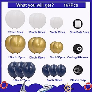 Navy Blue and Gold Balloons Garland Kit, 167 pcs Navy Blue White Gold Balloons Arch Kit for Birthday Baby Shower Wedding Graduation Class of 2024 Prom Party Decorations