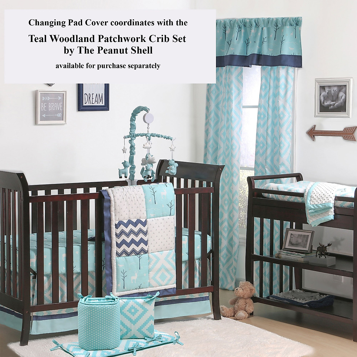 The Peanutshell Tile Print Cotton Changing Pad Cover in Teal