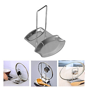 304 Stainless Steel Pan Cover Rack, Storage Shelf Organizer Spoon Rest with Drain Tray Stainless Steel Pan Pot Cover Lid Rack Shelf Stand for Pots Pans Spoons