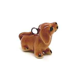 SSJSHOP Dachshund Dollhouse Small Figurines Hand Painted Ceramic Animals Dog Lover Collectible Gift Home Garden Decor (Pendent), Black