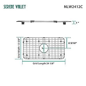 Serene Valley Sink Bottom Grid 24-1/8" x 12-5/8", Centered Drain with Corner Radius 1-1/2", Sink Protector NLW2412C