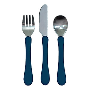green sprouts Learning Cutlery Set Helps Toddler Develop Independent Eating Skills Designed for Small Hands, Contoured Handles for Easy gripping, Safety Edge on Knife, Dishwasher Safe, Navy