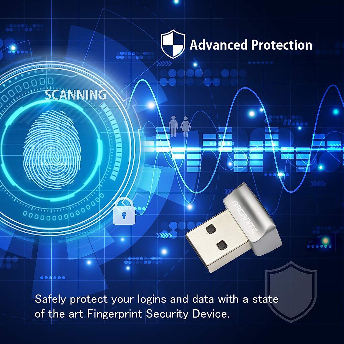 ARCANITE USB Fingerprint Reader for Windows 11/10 Hello Desktop, Laptop, 0.05s 360-Degree Sensor Security Device Login, Security Lock