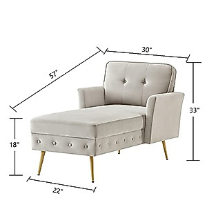 24KF Taupe Velvet Upholstered Tufted Chaise Lounge Chair, Chaise Sofa Bed in 57" Bed Bench，Chair Bed, Chaise Lounge for Offices ，Living Room and Bedroom,Living Room Chaise Chairs-Taupe