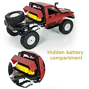 YIKESHU RC Truck Remote Control Rock Crawler Off-Road Racing Vehicles 1:16 2.4G 2CH 4WD Offroad RC Crawler Kids Toy Climb Semi Truck RTR Trailer LED Lights Red (WPL-C14)