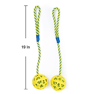 BlueHomy Dog Rope Toys Training Ball -On Rubber, Toy with Handle, Exercise and Reward for Dogs Chew,Dog Pull Toy- Throw - Tug Fetch , Gifts Set of 2, DTB1001YEL-2X, Yellow