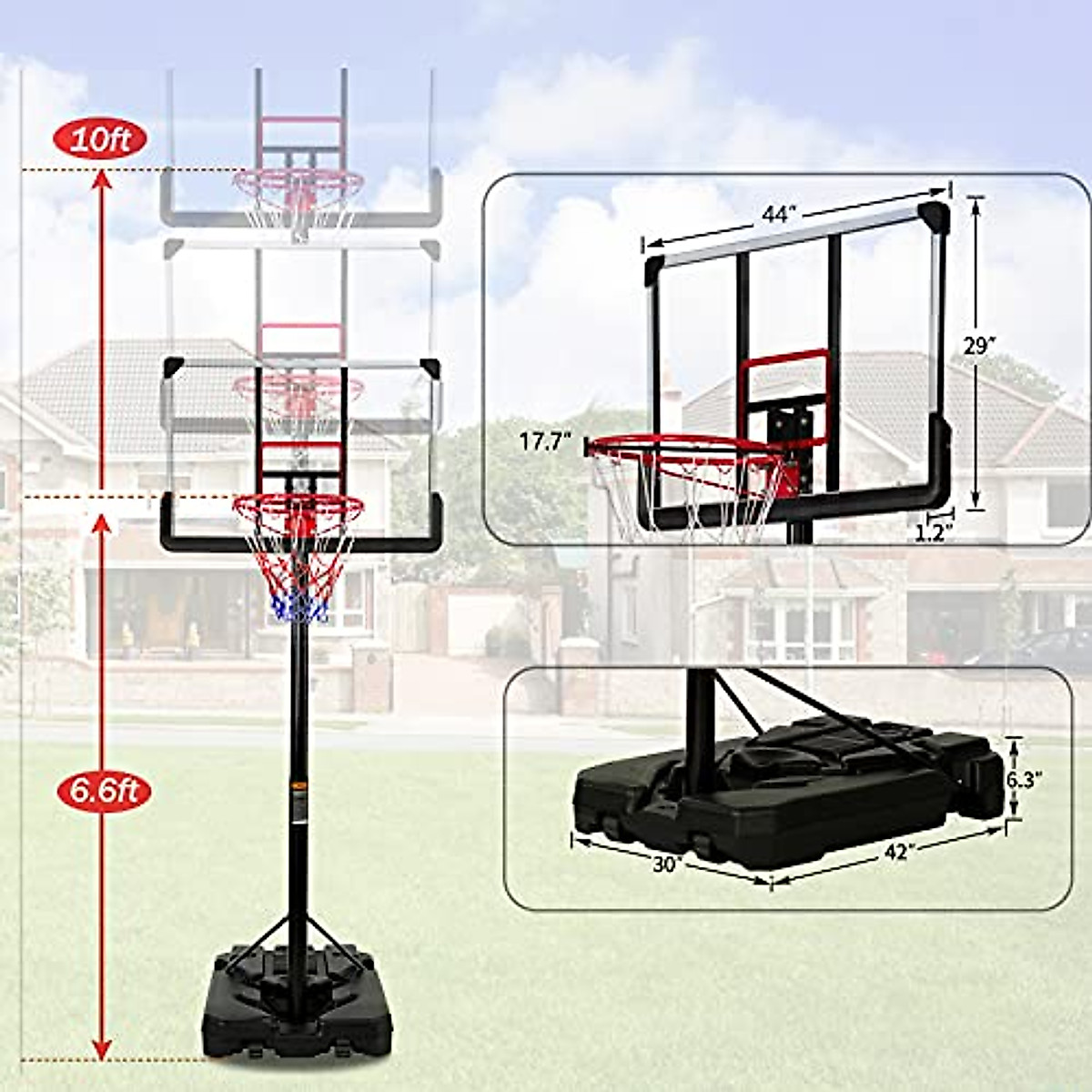 HomSof Portable Basketball Hoop Basketball System 6.6-10ft Height Adjustment for Youth Adults LED Basketball Hoop Lights,Colorful Lights,Waterproof,Super Bright，6.6Ft-10Ft
