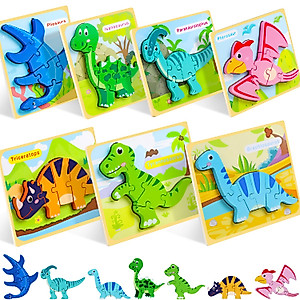 TOY Life Toddler Puzzles Ages 2-4, Wooden Puzzles for Toddlers 1-3, 7 Piece Dinosaur Puzzle 2 Year Old, Toddler Puzzles Ages 1-3, Toddler Boy Toys 2-3, Educational Toys for Toddlers 3-5