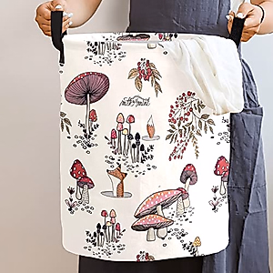 ArtToLife Mushroom Laundry Basket Waterproof Oxford cloth with Knitting Handle Collapsible Large Round Storage Dirty Laundry Hamper, Multicolored1