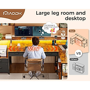 AODK L Shaped Desk with 5 File Drawers, 66" Reversible L Shaped Computer Desk with Power Outlet & LED Strip, Office Desk with Storage Shelves, Gaming Desk with Monitor Shelf, Corner Desk, Vintage