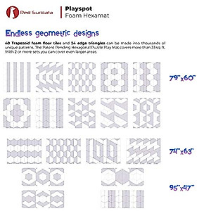 Red Suricata Playspot Foam Hexamat – Geo Interlocking Baby Play Mat - Baby Playmat for Kids, Infants & Toddlers – 79” x 60” or 74” x 63” Rubber Foam Floor Puzzle Mats Tiles (Ghost White/Grey