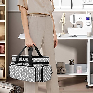 LUXJA Large 2 Layers Sewing Organizer Bag with 5 Detachable Dividers, Sewing Storage Bag for Sewing Supplies, Polka Dots