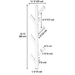 Ballucci Tree Coat Rack Wall Mounted, Wood Tree Branch Coat Hooks for Hats, Caps, Scarves, Umbrellas, Towels, Jewelry - White