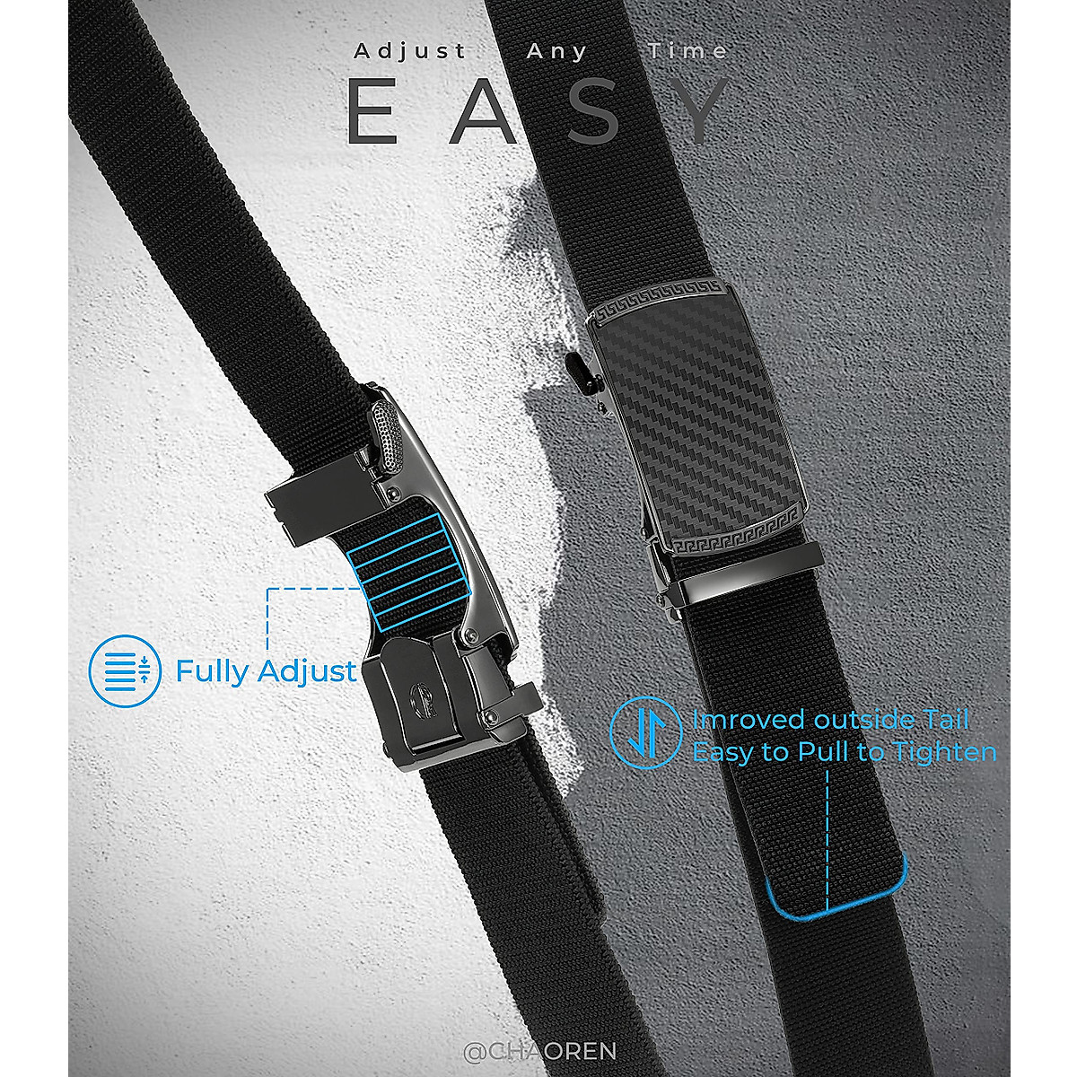 CHAOREN Ratchet Elastic Belt for Men - Nylon Web Adjustable Belt 1 3/8" Fabric Golf Belt - for Casual Wear