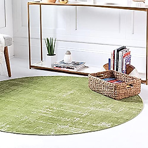 Rugs.com Valencia Collection Round Rug – 5 Ft Round Green Low Rug Perfect for Kitchens, Dining Rooms