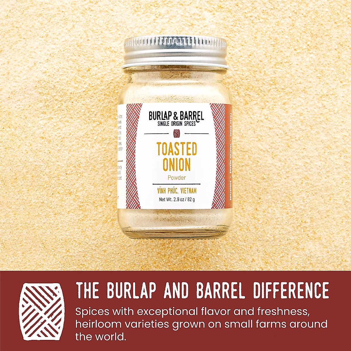 Burlap & Barrel Toasted Onion Powder – Rich, Savory-Sweet Flavor – Flavorful Onion Seasoning for Cooking – As Seen On Shark Tank - 2.9oz Glass Jar