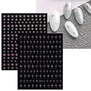 JMEOWIO 12 Sheets Colorful Star Nail Art Stickers Decals Self-Adhesive Pegatinas Uñas Silver Nail Supplies Nail Art Design Decoration Accessories