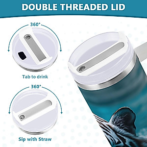 Qilmy 40 oz White Tiger Tumbler with Handle and Straw Lid for Water Iced Tea or Coffee, Stainless Steel Insulated Leak-proof Travel Coffee Mug Cup Gifts