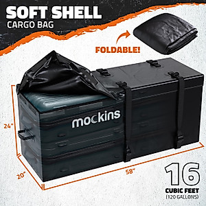 Mockins 16 Cu.Ft. Trailer Hitch Cargo Carrier Bag | 58"x20"x24" Abrasion-Resistant Vinyl Waterproof Cargo Bag for Hitch Carrier | All-Weather Truck Bed Storage Set w/Straps, Bag Lock, & Carry Bag