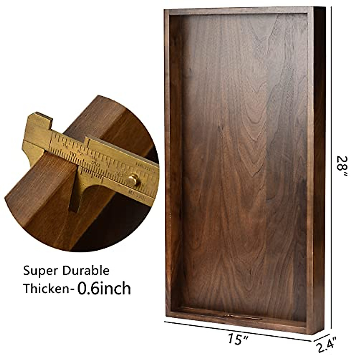 KINGCRAFT 28 x 15 inches Extra Large Wood Trays for Ottoman with Handles FSC Natural Handmade Black Walnut Serving Tray Vintage Decorative Platters for Oversized Ottoman Kitchen