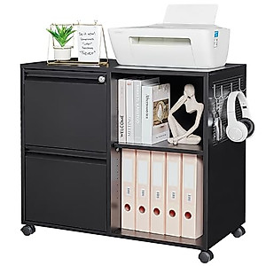 Letaya Mobile File Cabinet, Metal Lateral Rolling Printer Stand Filing Cabinets with Shelves for Home Office-Storage A4/F4/Letter (Black)