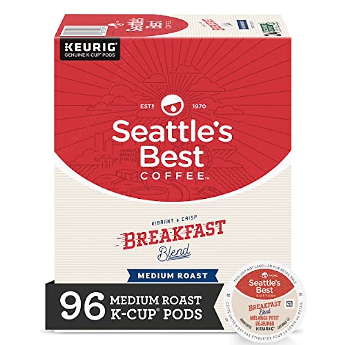 Seattle's Best Coffee K-Cup Coffee Pods—Medium Roast Coffee—Breakfast Blend for Keurig Brewers, 100% Arabica—4 boxes (96 pods total)