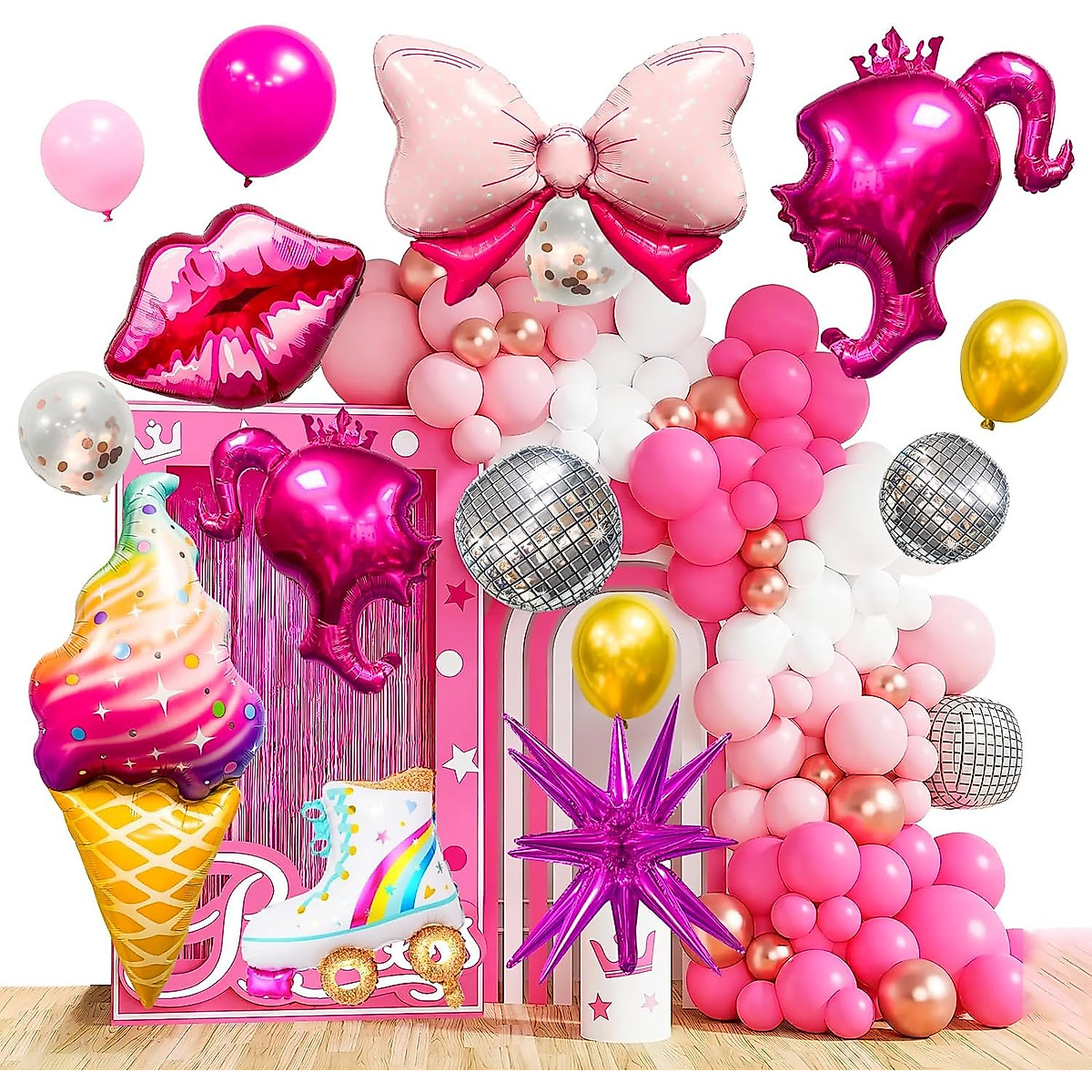 130Pcs Hot Pink Girls Balloons Garland Arch Kit Birthday Party Supplies, Pink Princess Party Theme Decoration, Suitable for Barbie Theme Party Girls Birthday Balloon Set