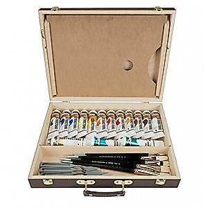 Creative Mark Capri 2 Deluxe Wood Artist Paint Box - Storage for Art Supplies, Paints, Mediums, Brushes, Compartment Storage, Lightweight, Travel - [Oil-Stained – Dark Walnut Finish]