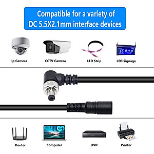 SinLoon 2 Pack DC Extension Cable 90 Degree DC Power Adapter Plug 5.5mm x 2.1mm Male to Female Extension Wire with Lock Nut for DC 12V Power Adapter, CCTV Security Camera (0.5M/1.65FT)