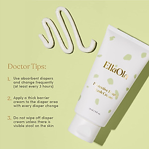 EllaOla Organic Protective Baby Diaper Rash Cream for Sensitive Skin - 14% Zinc Oxide Rash Ointment Cream Soothes Irritation, Protects from Chafing and Inflammation, Fragrance Free | 3 fl. oz.