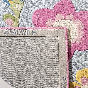 SAFAVIEH Kids Collection Accent Rug - 4' x 6', Blue & Multi, Handmade Floral Wool, Ideal for High Traffic Areas in Entryway, Living Room, Bedroom (SFK311A)