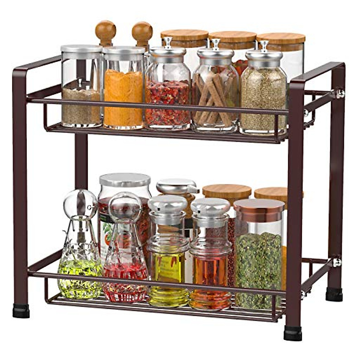 iSPECLE Spice Rack 2-Tier Kitchen Bathroom Organizer Countertop Storage Shelf Holder Standing Rack, Bronze