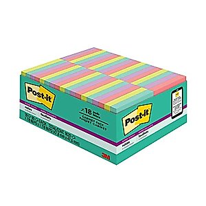 Post-it® Super Sticky Notes, 1-7/8" x 1-7/8", Supernova Neons Collection, 90 Sheets Per Pad, Pack Of 18 Pads