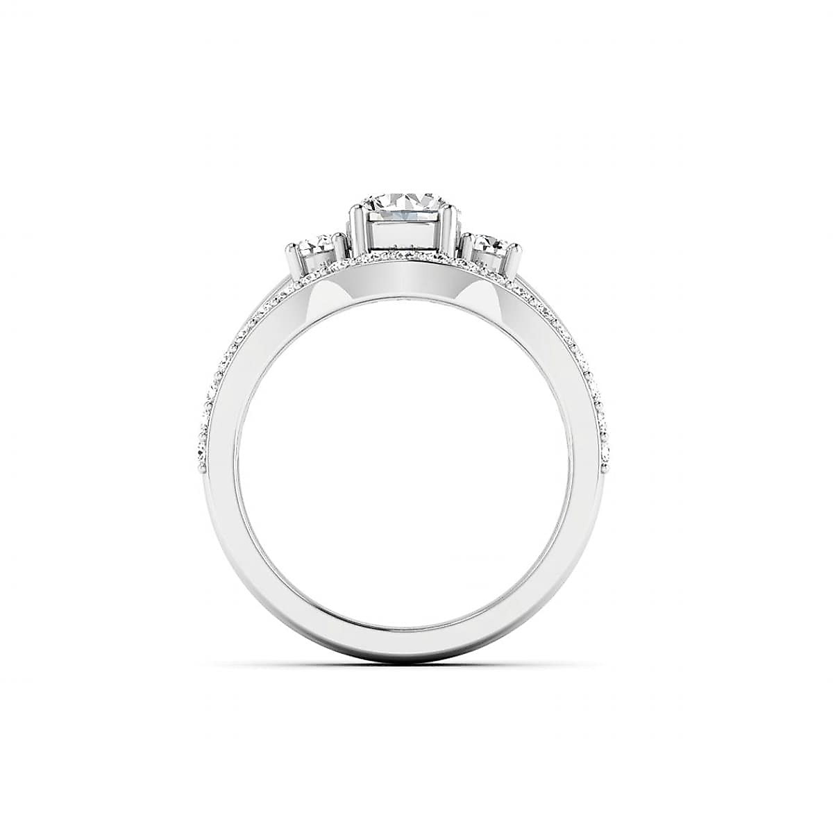 Near 1.00 Carat Diamond 14k Gold Engagement Ring Set For Women 3 Stone Bridal Ring Set 0.33cts Solitaire Round Diamond Pave Set Anniversary Wedding Bands (Color HI/Clarity I1-2) (white gold)